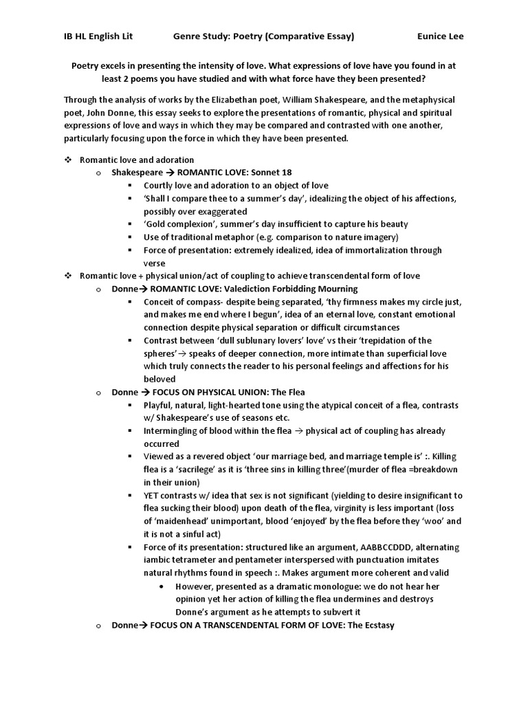 IB HL English Lit: Love in Poetry | PDF | Poetry
