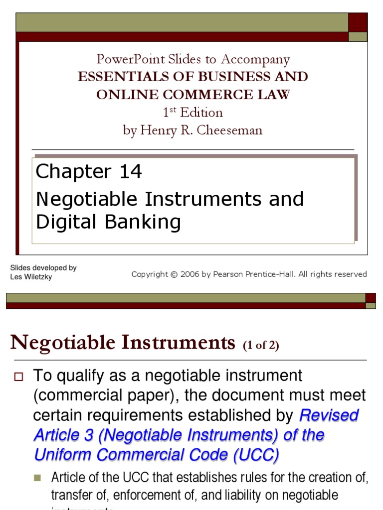Negotiable Instruments and Digital Banking: Powerpoint Slides To ...