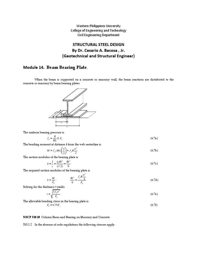 Design of a Bearing Plate for a Beam Supported on a Masonry Wall | PDF ...
