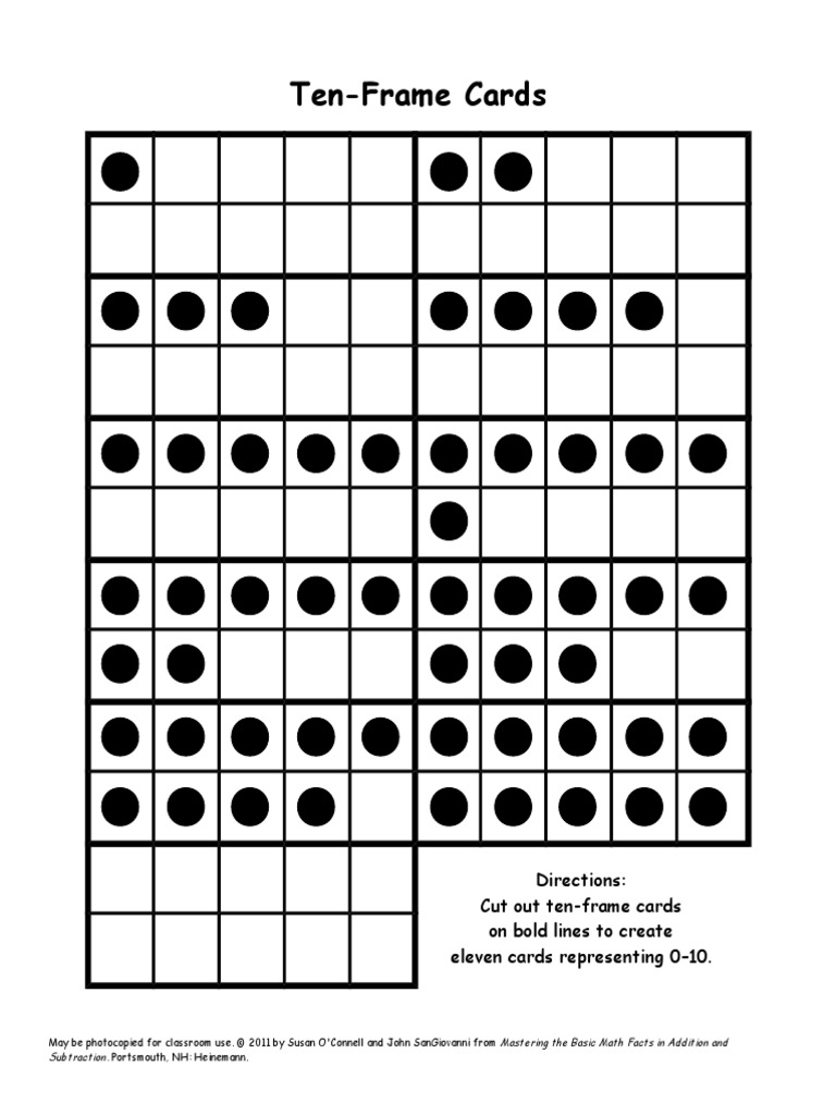Ten-Frame Cards: Directions: Cut Out Ten-Frame Cards On Bold Lines To ...