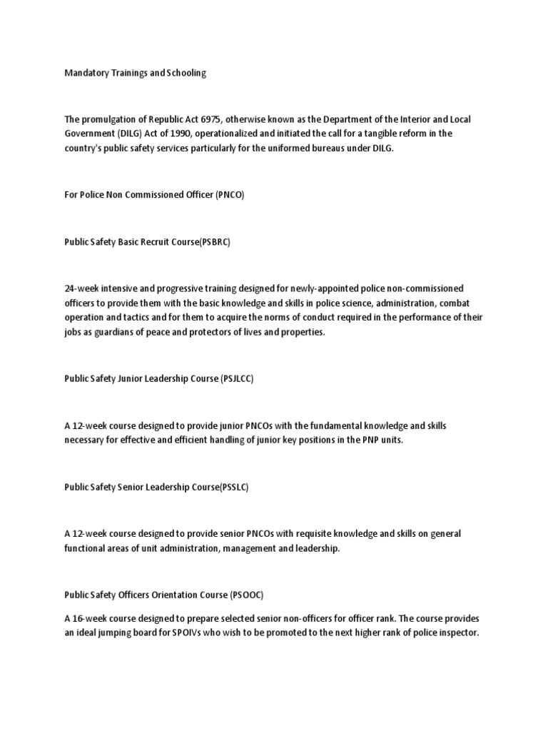 Mandatory Trainings and Schooling | PDF | Inspector | Officer (Armed Forces)