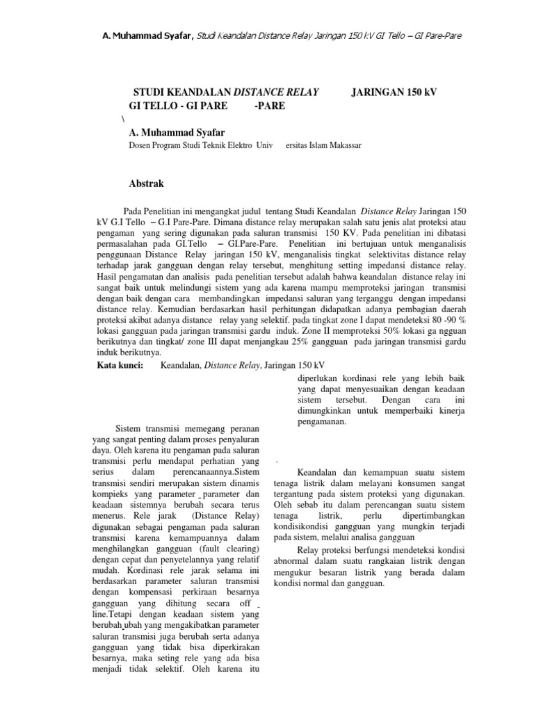 Jurnal Distance Relay | PDF | Teknologi & Rekayasa