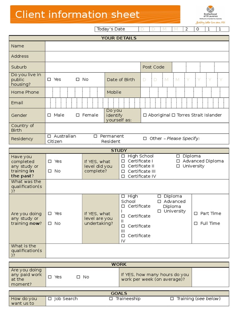 01 Client Information Sheet-Modified - June 2011 | PDF | Career & Growth