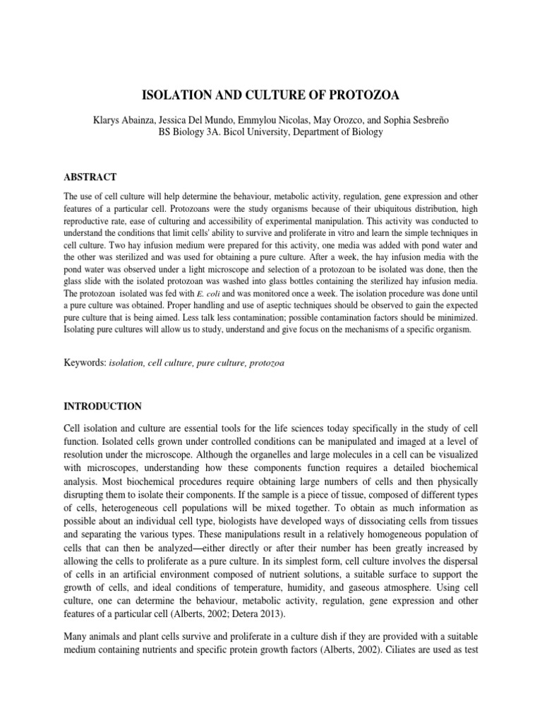 Isolation of Protozoa | PDF | Cell Culture | Protozoa