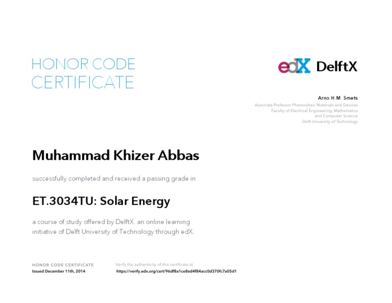 Muhammad Khizer Abbas EdX Certificate | PDF