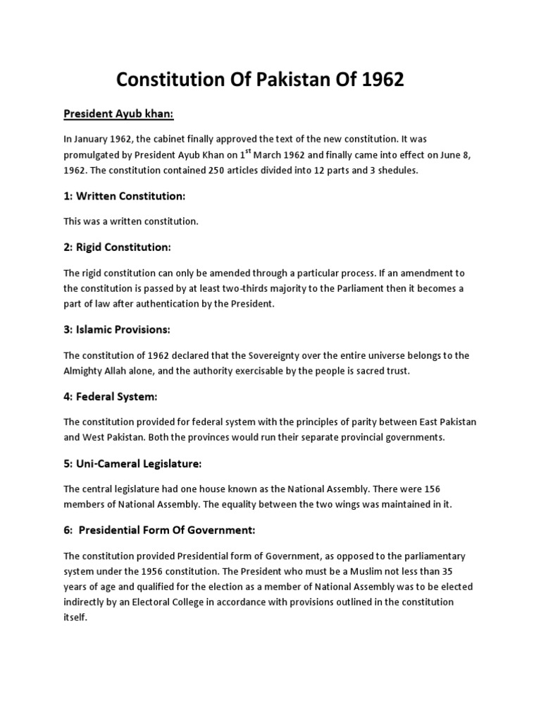 Constitution of Pakistan of 1962 | PDF | Law