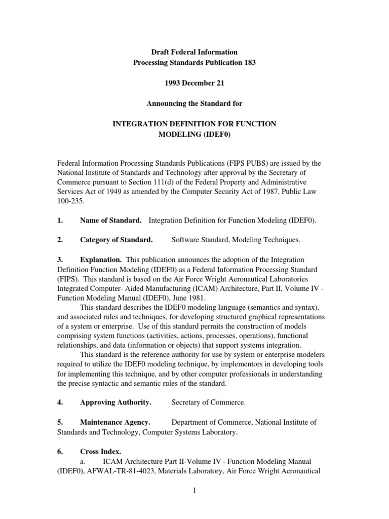 FIPS 183: IDEF0 Function Modeling Standard | PDF | Scientific Modeling | Systems Theory