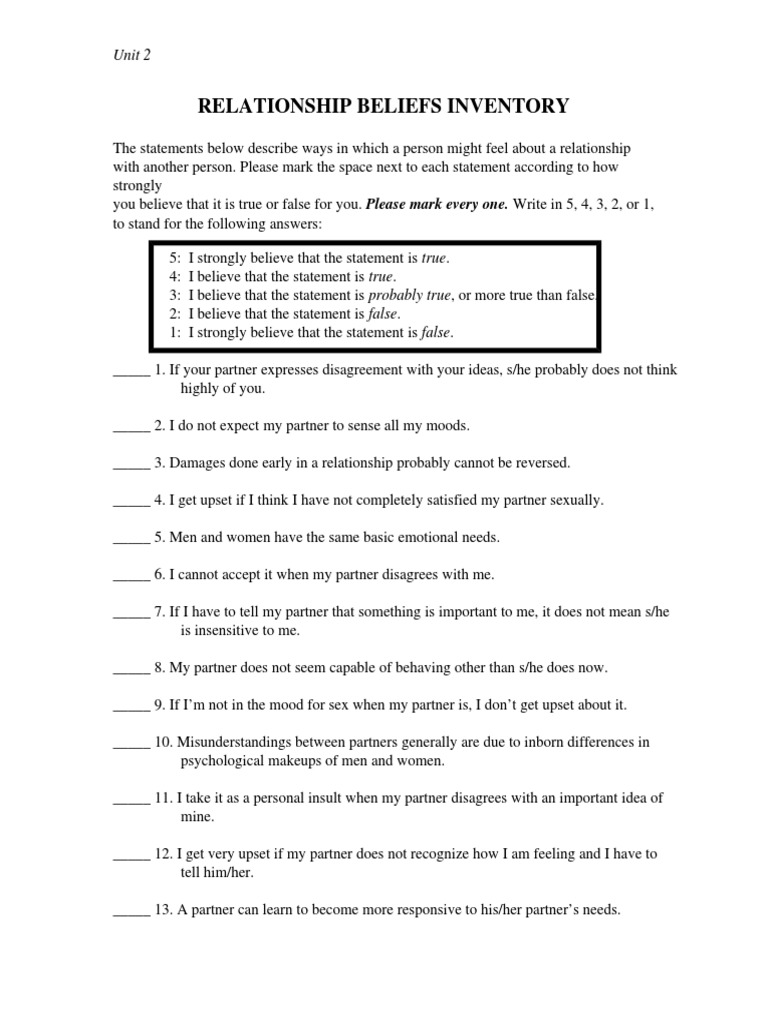 Relationship Beliefs Inventory | Download Free PDF | Sexual Intercourse ...