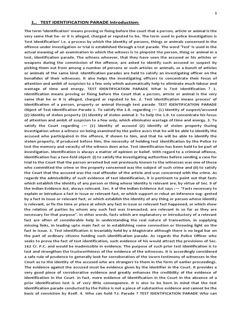 Understanding Test Identification Parade | PDF | Evidence (Law) | Witness