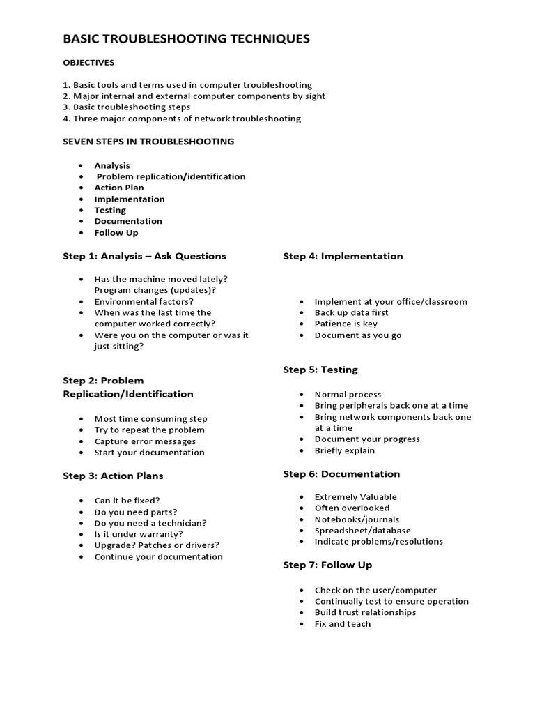 Basic Troubleshooting Techniques | PDF | Computer Keyboard ...