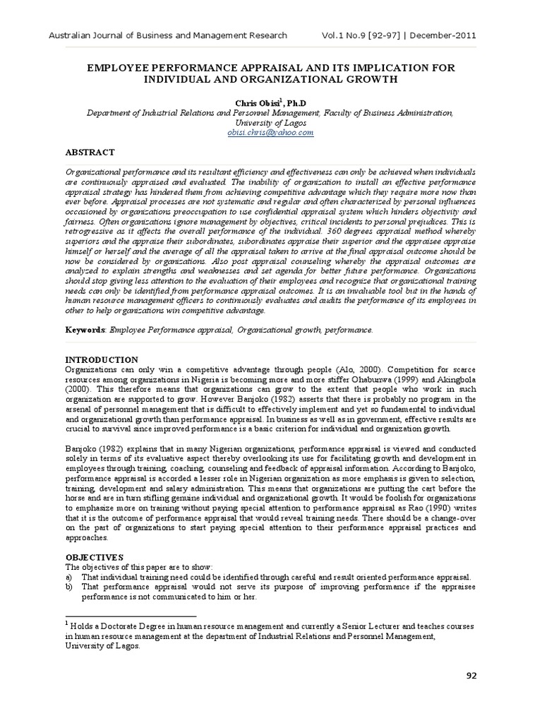 Employee Performance Appraisal and Its Implication | PDF | Performance ...