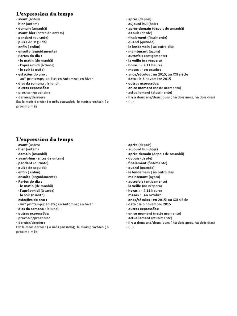 Expressions du temps en 9e année | PDF