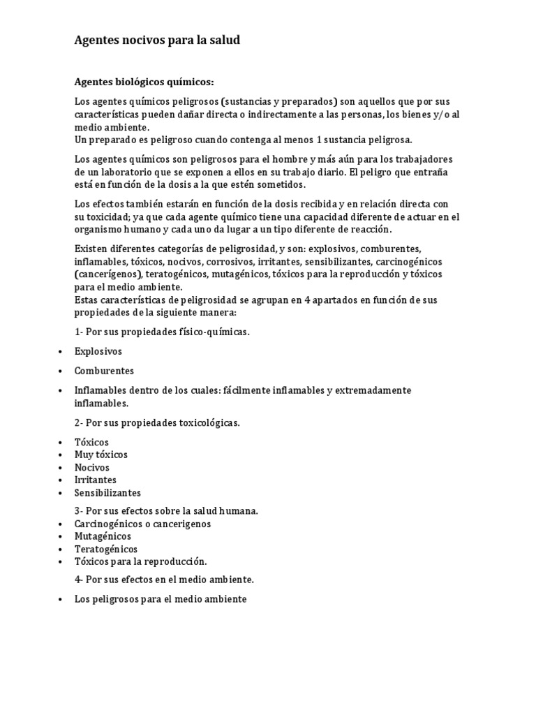 Agentes nocivos y su impacto en salud | PDF | Toxicidad | Nutrientes
