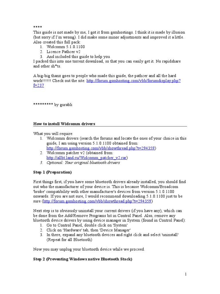 Widcomm Bluetooth Driver Guide | PDF | Bluetooth | Computer File