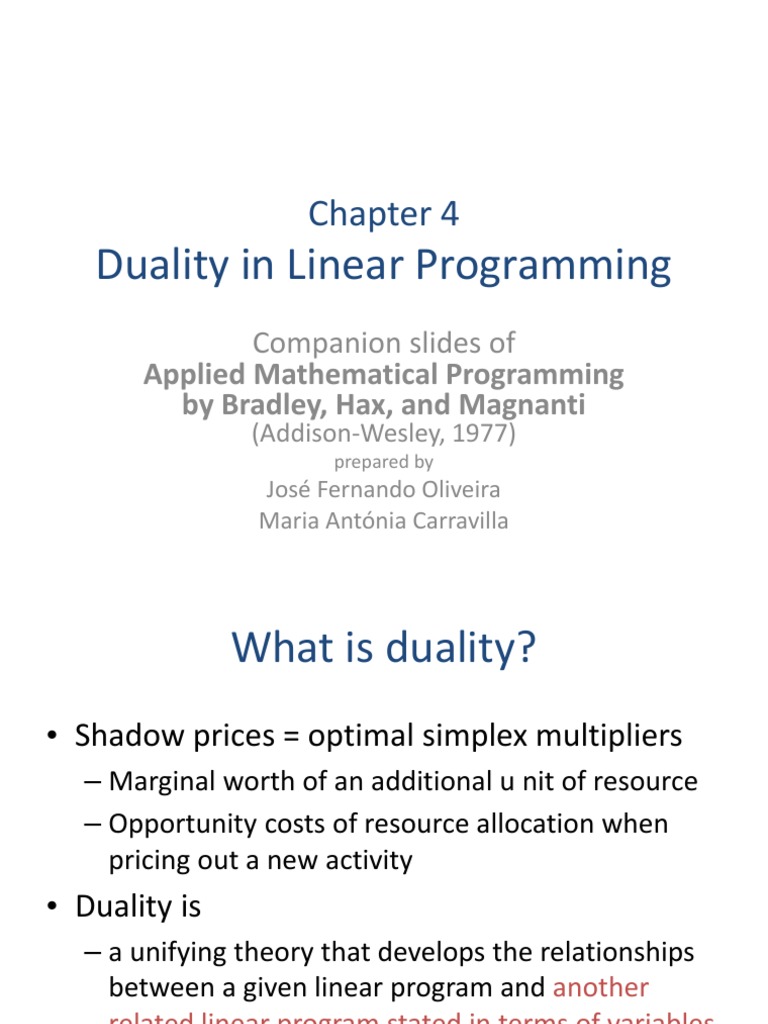 04.2 Chapter4 - Duality PDF | PDF | Linear Programming | Mathematical ...