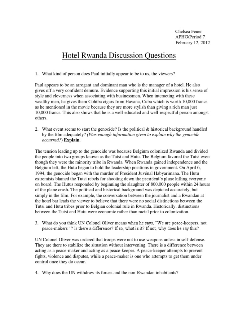 Hotel Rwanda Discussion Questions Guide | PDF | Rwandan Genocide | Hutu