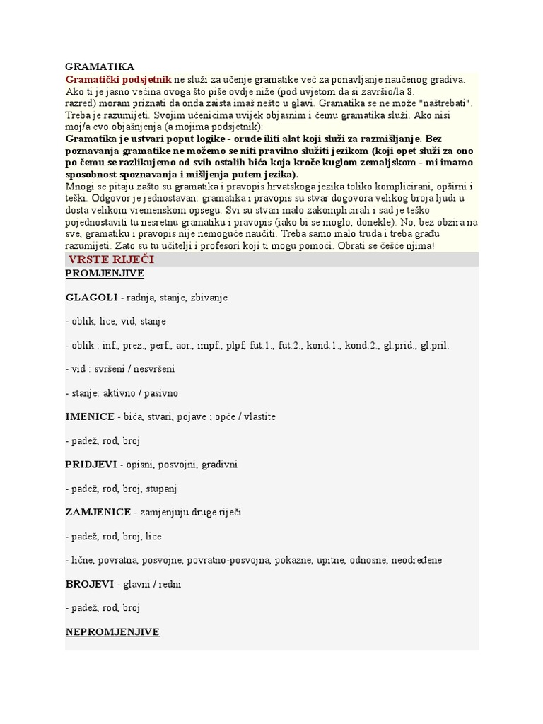 Hrvatska GRAMATIKA | PDF