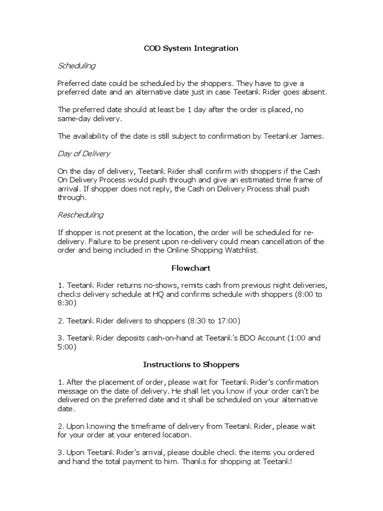 COD System Integration and Delivery Process | PDF | Finance & Money ...
