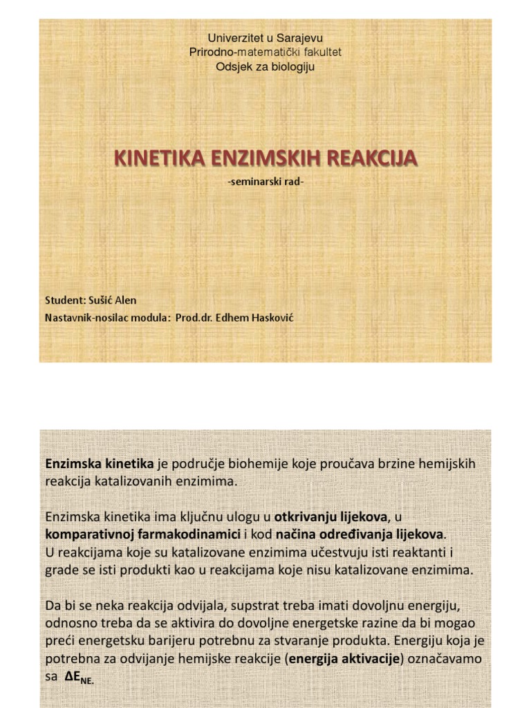 Kinetika Enzimskih Reakcija | PDF