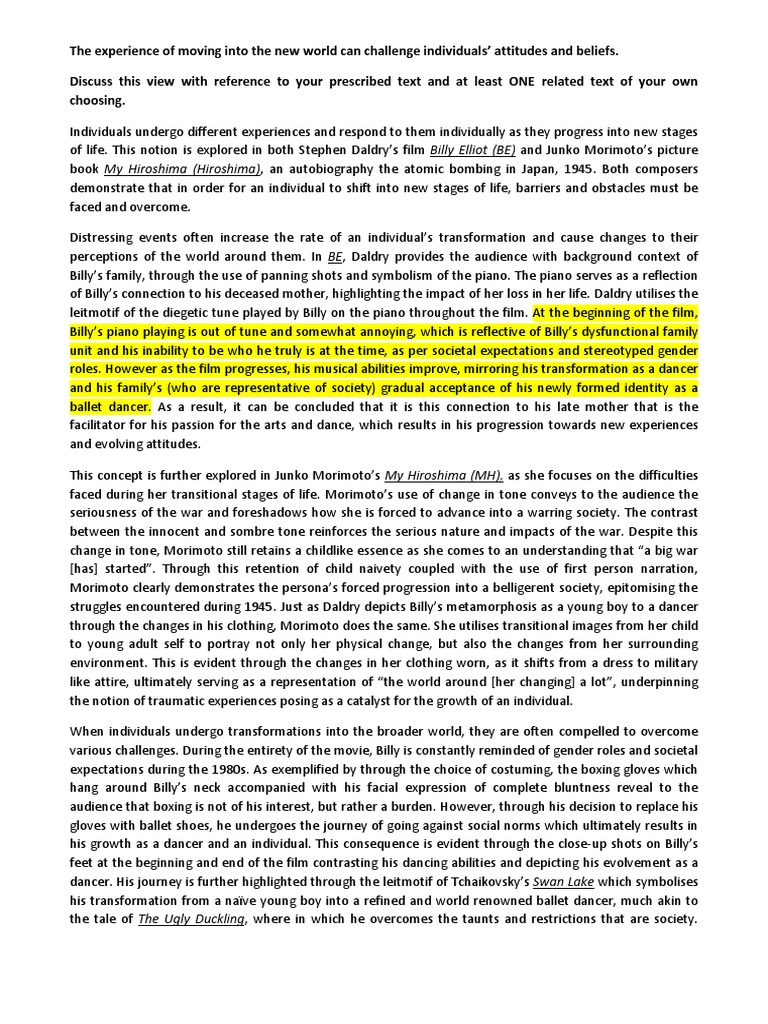 Billy Elliot Essay | PDF | Dances | Gender Role