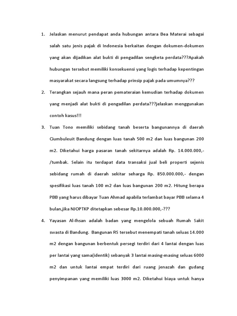 Soal Ujian PBB, BPHTB DAN BeA MaTERAI BREVET Unpad Juli 2011 | PDF