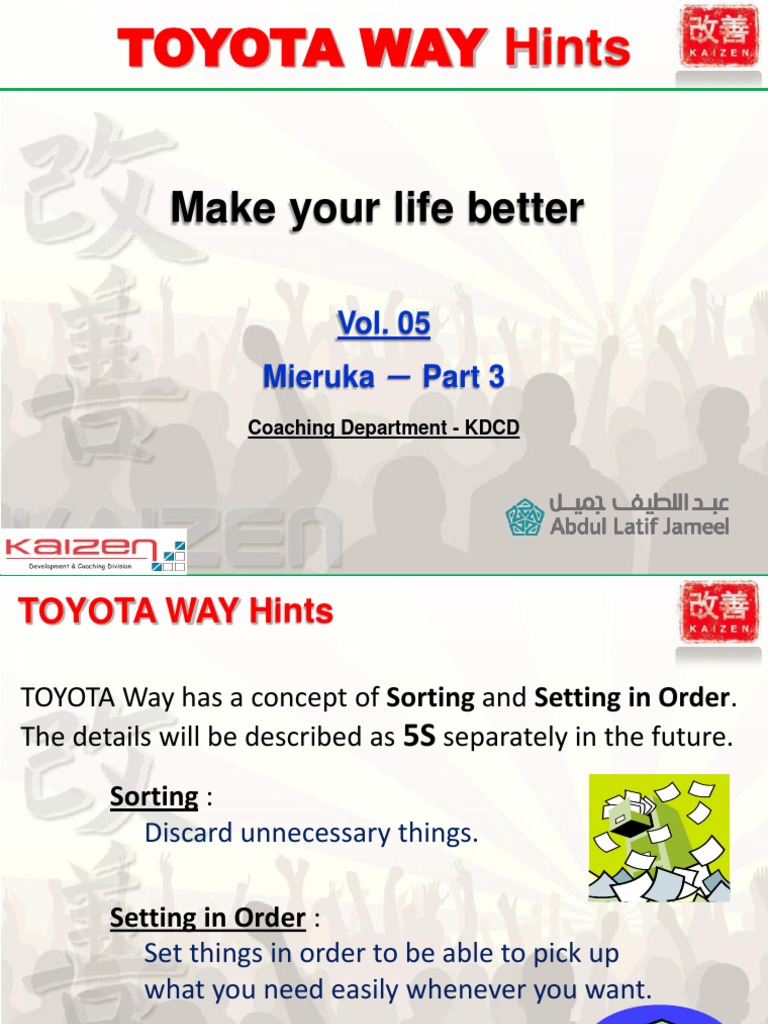 Toyota Way: Mieruka & 5S Concepts | PDF | Psychological Concepts ...
