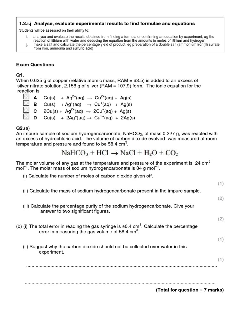 AS Edexcel Chemistry Formulae and Equations | Mole (Unit) | Gases