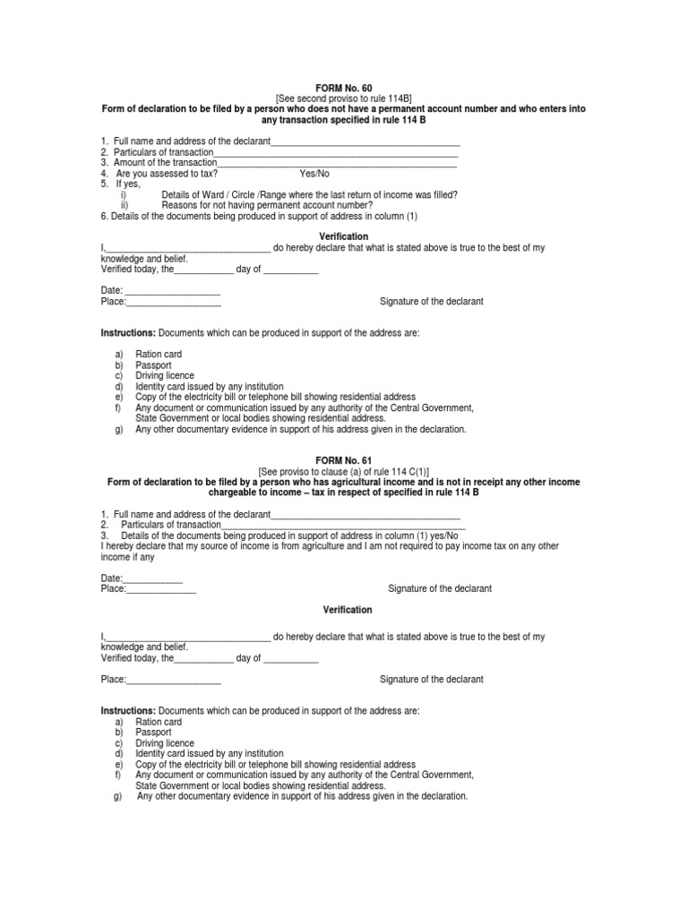 FORM No 60-61 PDF | PDF | Taxation | Document