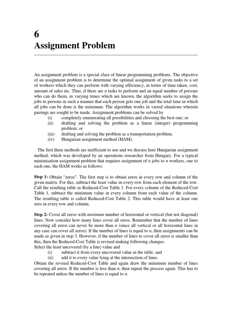 Assignment Problem: Step 1: Obtain "Zeros". The First Step Is To Obtain Zeros in Every Row and ...