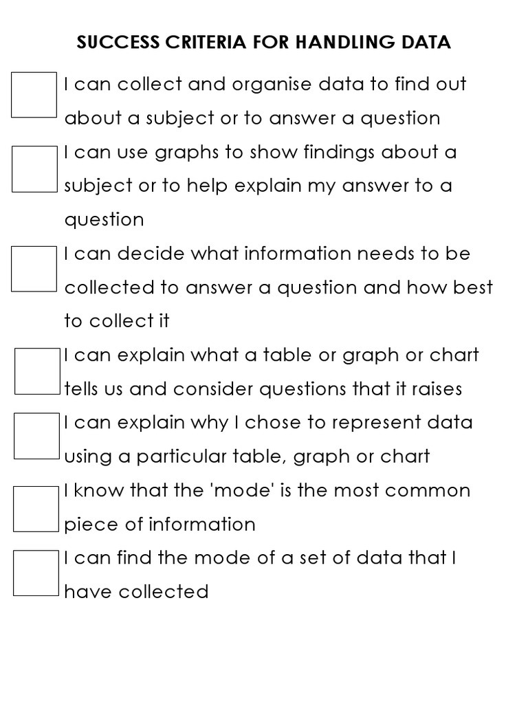 Success Criteria for Data Handling | PDF | Chart | Data Management