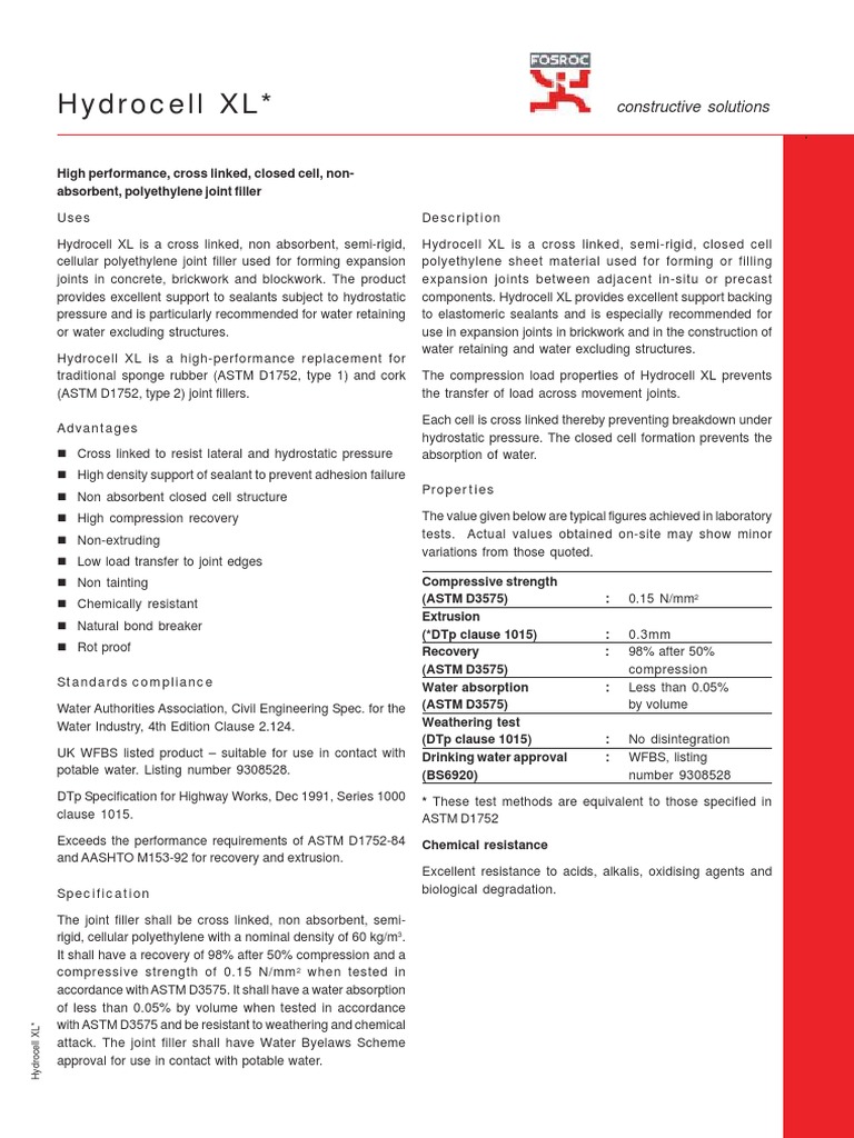 Hydrocell XL PDF | PDF | Polyethylene | Concrete