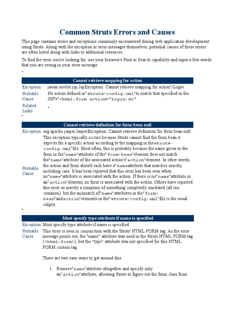 Common Struts Err | PDF | Html Element | Html