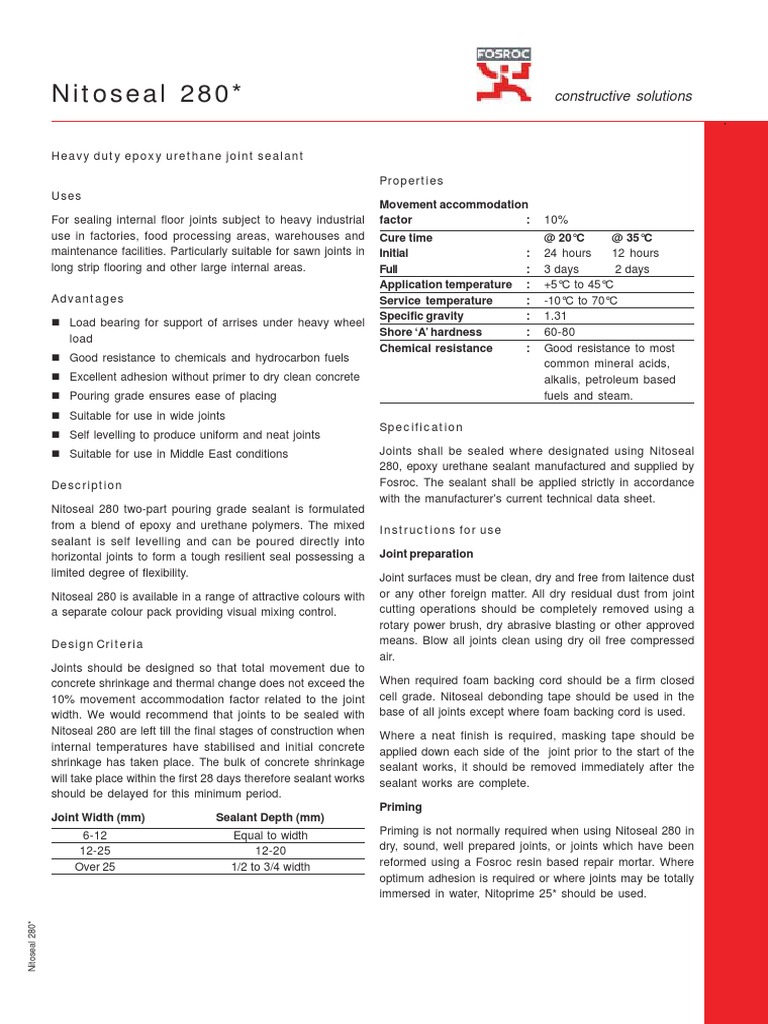 Nitoseal 280 PDF | PDF | Epoxy | Concrete