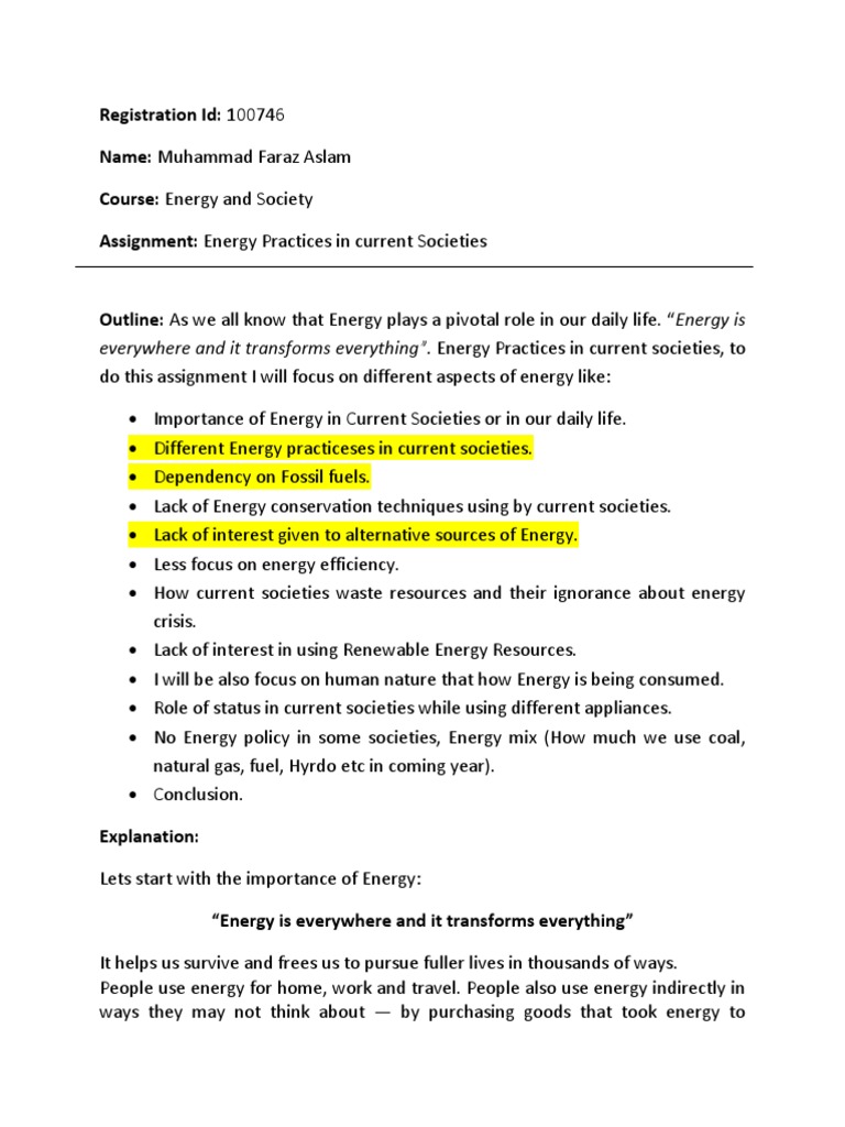 Energy Assignment | PDF | Energy Industry | Fuels
