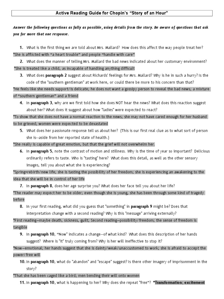 The Story of An Hour - Annotated Guide | PDF | Social Science | Self ...