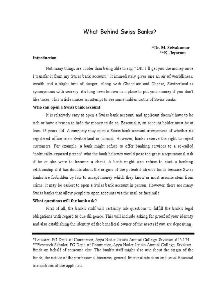 What Behind Swiss Banks | PDF | Cheque | Banks