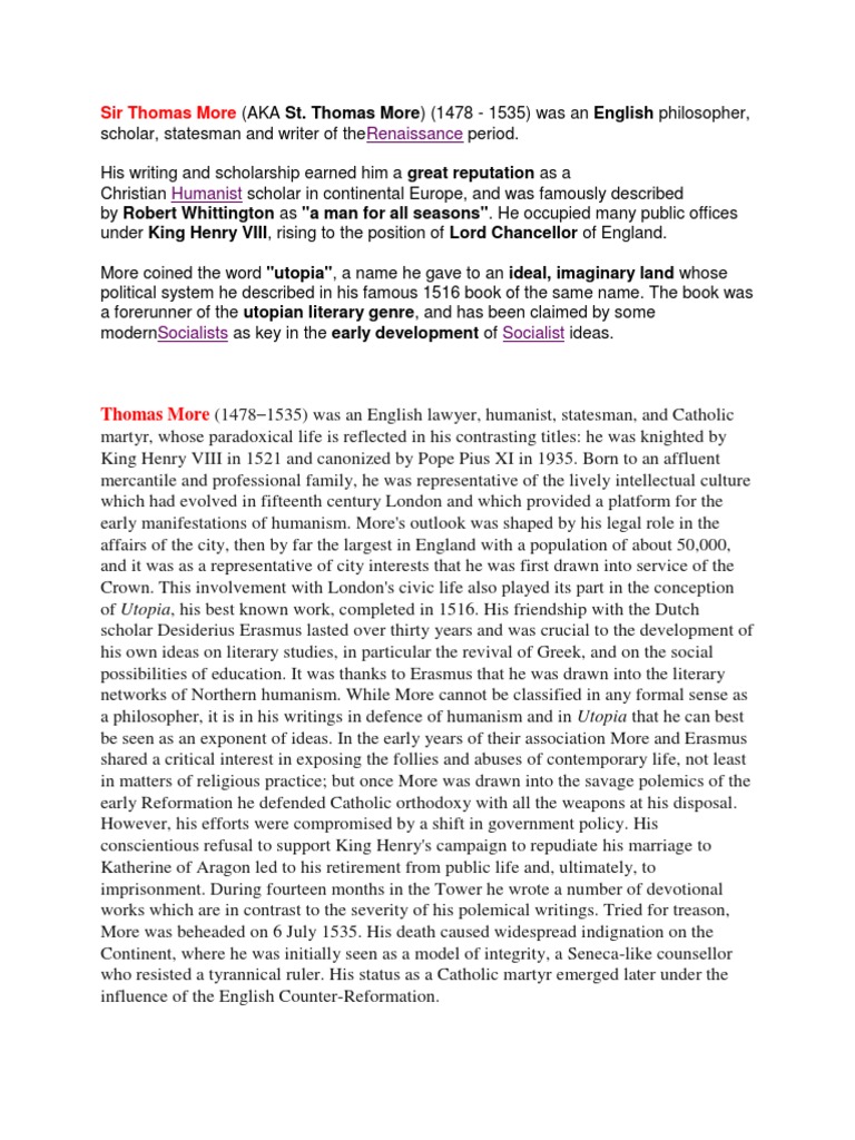 Sir Thomas More | PDF | Renaissance | Humanism