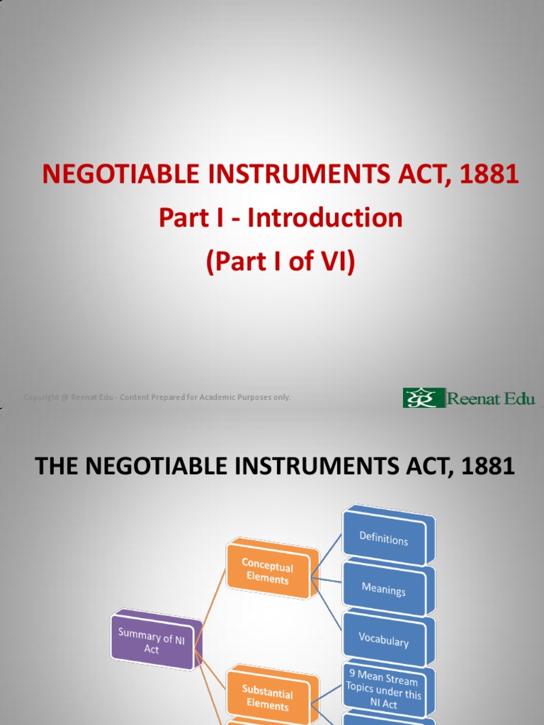 Introduction - Negotiable Instruments Act | PDF | Negotiable Instrument | Cheque