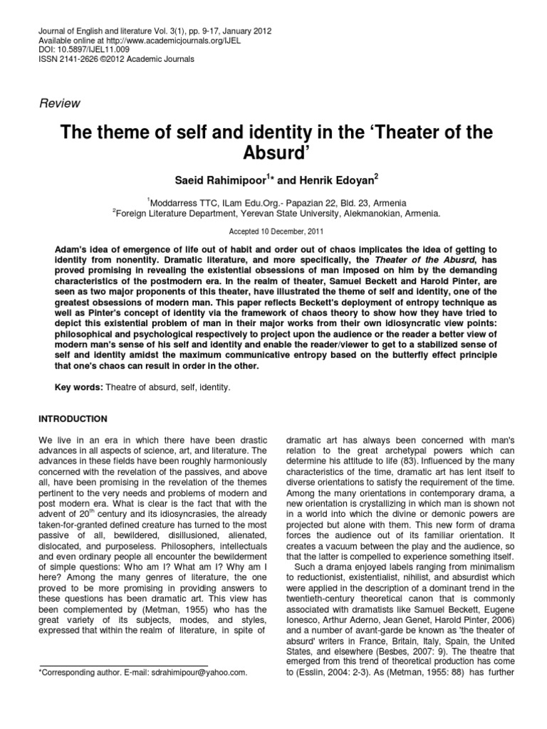 The Theme of Self and Identity in The Theater of The Absurd' | PDF | Identity (Social Science ...