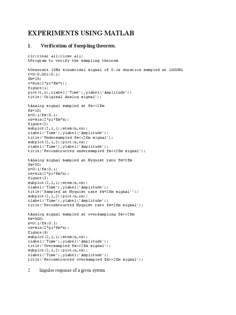 Experiments Using Matlab | PDF | Discrete Fourier Transform | Filter (Signal Processing)
