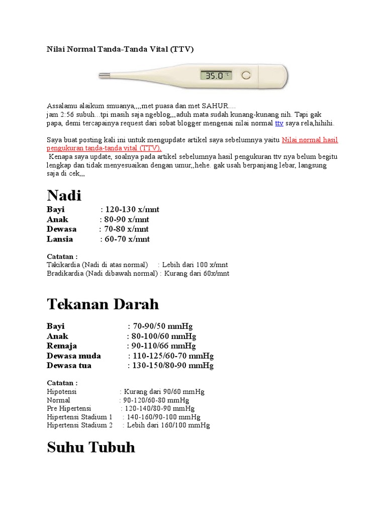 Nilai Normal Tanda Tanda Vital | PDF