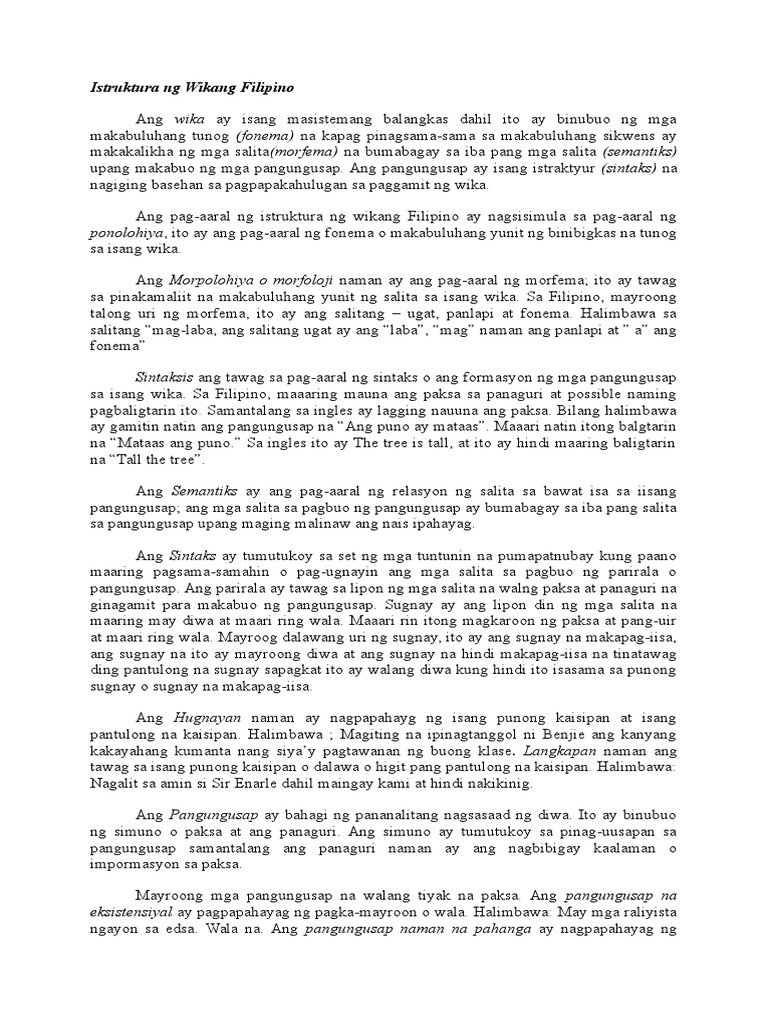 Istruktura NG Wikang Filipino | PDF