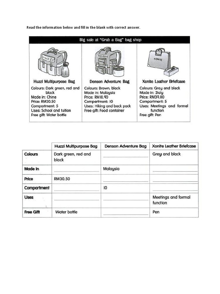Read The Information Below and Fill in The Blank With Correct Answer | PDF