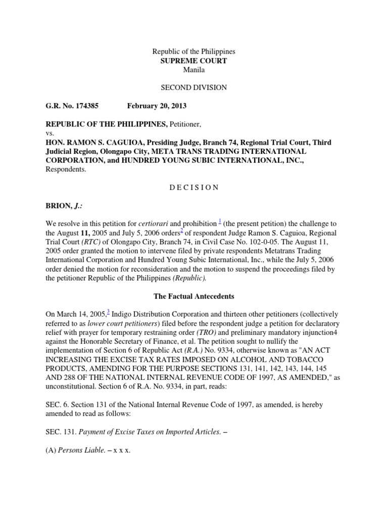 Philippines Supreme Court Tax Case Decision | PDF | Writ Of Prohibition | Injunction