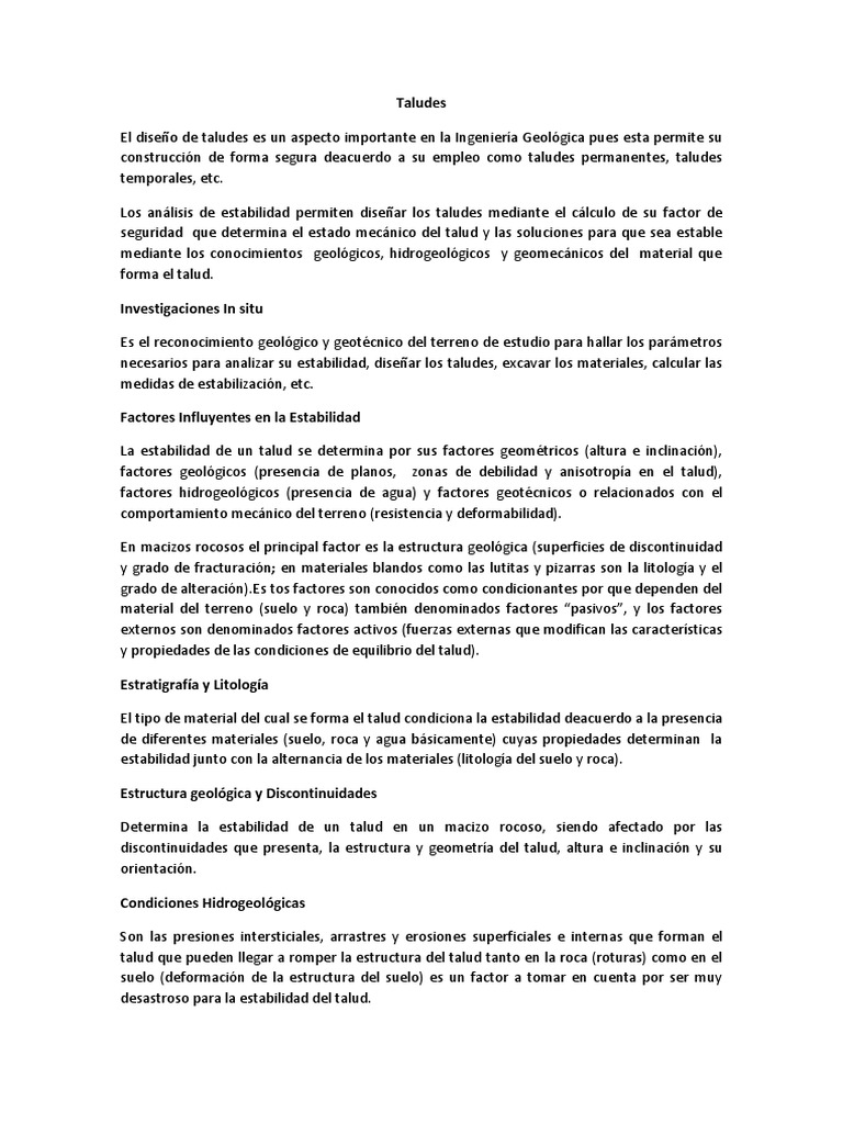 Teoria de La Estabilidad Del Talud en El Macizo Rocoso (Resumen - Libro ...
