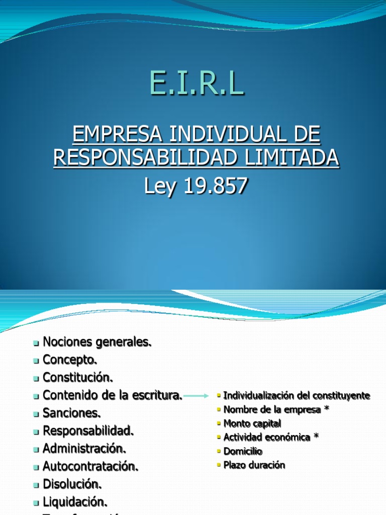 EIRL | PDF | Liquidación | Compañía de responsabilidad limitada