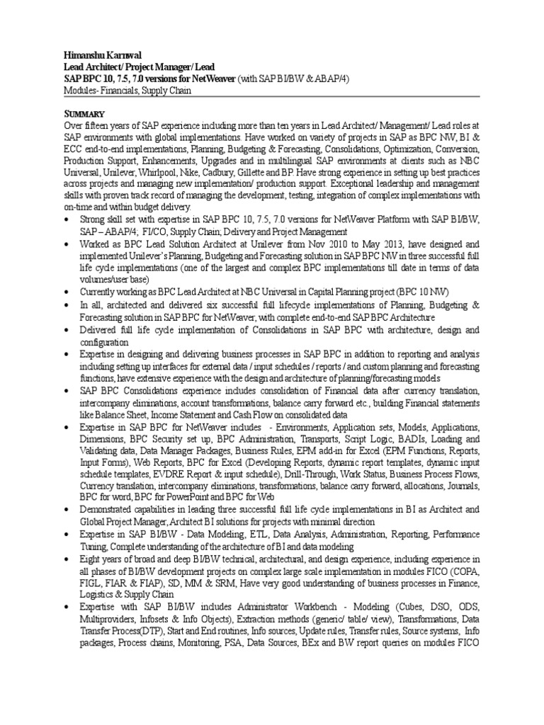 Himanshu Karnwal Pdf Project Management Sap Se 