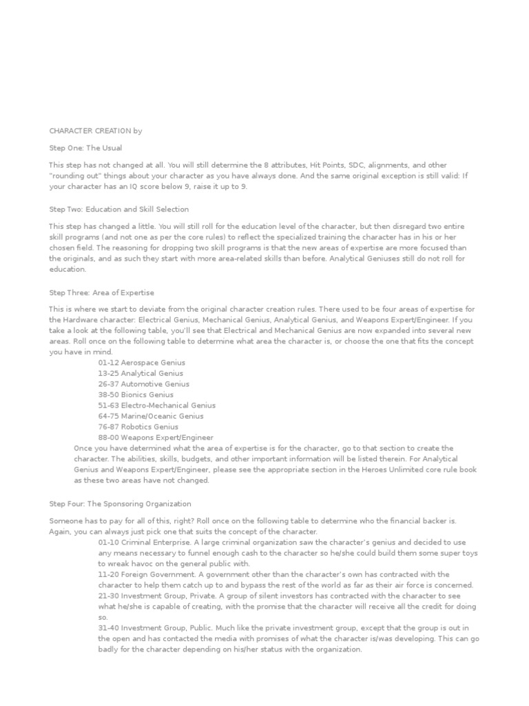 Hardware: Optional Character Creation Rules | PDF | Business