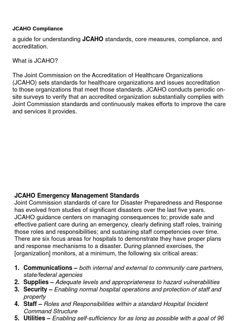 JCAHO Compliance & Disaster Management | Download Free PDF | Joint ...