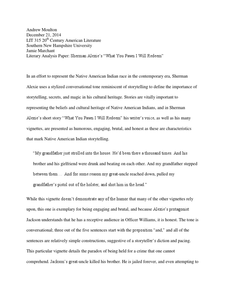 Literature Analysis: Sherman Alexie's "What You Pawn I Will Redeem ...